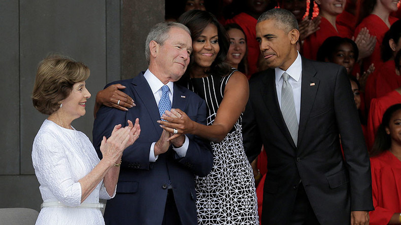 Too powerful for internet not to be snarky: Michelle Obama hugging Bush ...