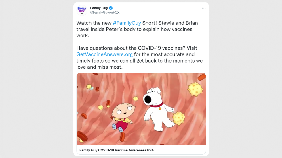 ‘Family Guy’ releases Covid vaccine explainer to push back against Fox ...