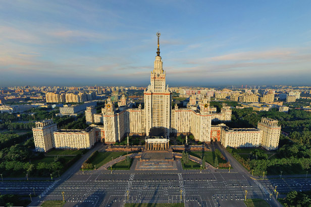 Flying over Soviet bequest: aerial view of Moscow State University ...